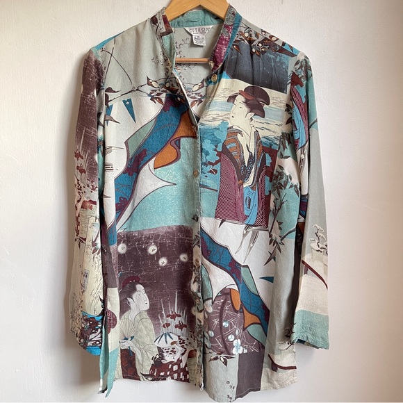 Citron | Tops | Citron Santa Monica Asian Inspired Print Button Front ...